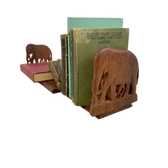 Handcrafted | Accents | Vintage Carved Wood Book Holder Elephants Made ...